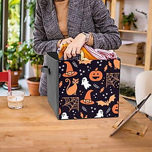 DamTma Halloween Pumpkin Ghost Spider Cube Storage Bin with Handles Foldable Cute Cat Ghost 11 Inch Storage Baskets Toys Organization for Home Room Closet Shelves Set of 2