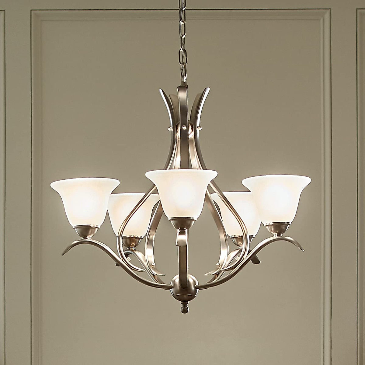 Kichler Dover 23" 5 Light Chandelier with Etched Seeded Glass in Brushed Nickel