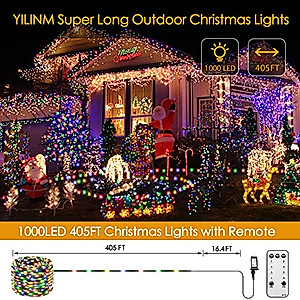 YILINM Christmas Lights Outdoor 1000 LED 405FT Green Wire Waterproof Christmas Tree Lights with Remote & Timer 8 Modes for Xmas Tree House Garden Yard Party Decorations(Multicolor)