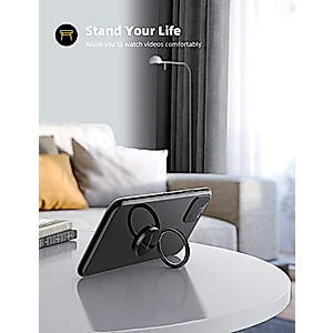 Cell Phone Ring Holder Finger Stand - Lamicall Phone Kickstand, Metal Grip Hook Work with Magnetic Car Mount, Compatible with iPhone 14 13 12 Mini 11 Pro Xs Max XR X 8 Plus, Smartphone Accessories BLK