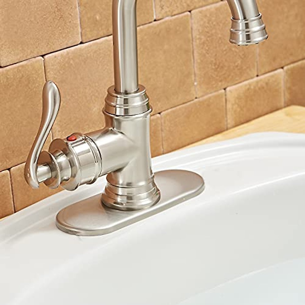 BWE Bathroom Sink Faucet 1 Hole Single Handle Brushed Nickel Bar Sink Faucet Swivel Spout with Pop Up Drain with Overflow and Supply Line Small RV Kitchen Faucet Mixer Tap