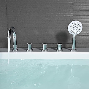 5 Hole Bathtub Faucet Chrome, Roman Tub Faucet with Sprayer, Deck Mount Tub Faucet, Three Handle Tub Faucet Set, High Flow Bath Tub Faucet Brass Tub Filler - JIAENLEMA