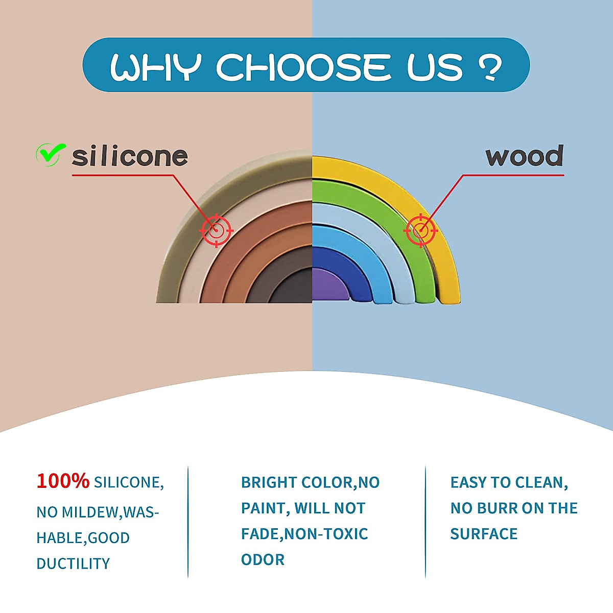 TOYHDAYO Rainbow Stacker 6PC Early Childhood Montessori Toys Nesting Puzzle Building Blocks Silicone Stacking Toys Educational Toys, Green Series