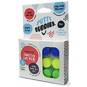 PUTTY BUDDIES Floating Earplugs 3-Pair Pack – Soft Silicone Ear Plugs for Swimming & Bathing – Invented by Physician – Block Water– Premium Swim Earplugs – Doctor Recommended – Ear Tubes