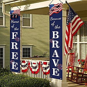 American Flag Patriotic Porch Sign Hanging Banner - Patriotic Party Decor Supplies for 4th of July Decorations/ Memorial Day/ Veterans Day/ Independence Day/ Labor Day - Outdoor/ Indoor/ Home/ Wall
