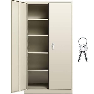 INTERGREAT Tall Metal Storage Cabinet, 72" Locking Steel Cabinet with Door and Shelves, Utility Cabinets for Office, Garage,Home,(Gray)