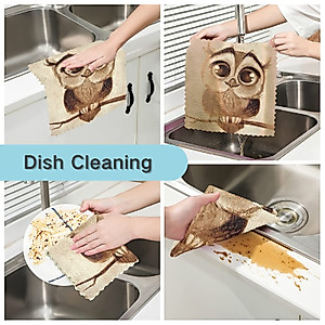 ALAZA Dish Towels Kitchen Cleaning Cloths Cute Owl Dish Cloths Super Absorbent Kitchen Towels Lint Free Bar Tea Soft Towel Kitchen Accessories Set of 6,11"x11"