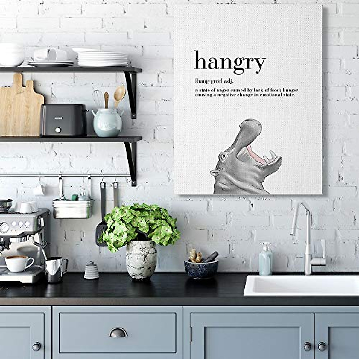 Stupell Industries Hangry Definition Hippo Animal Drawing Word, Design by Artist Ziwei Li Wall Art, 36 x 48, Canvas