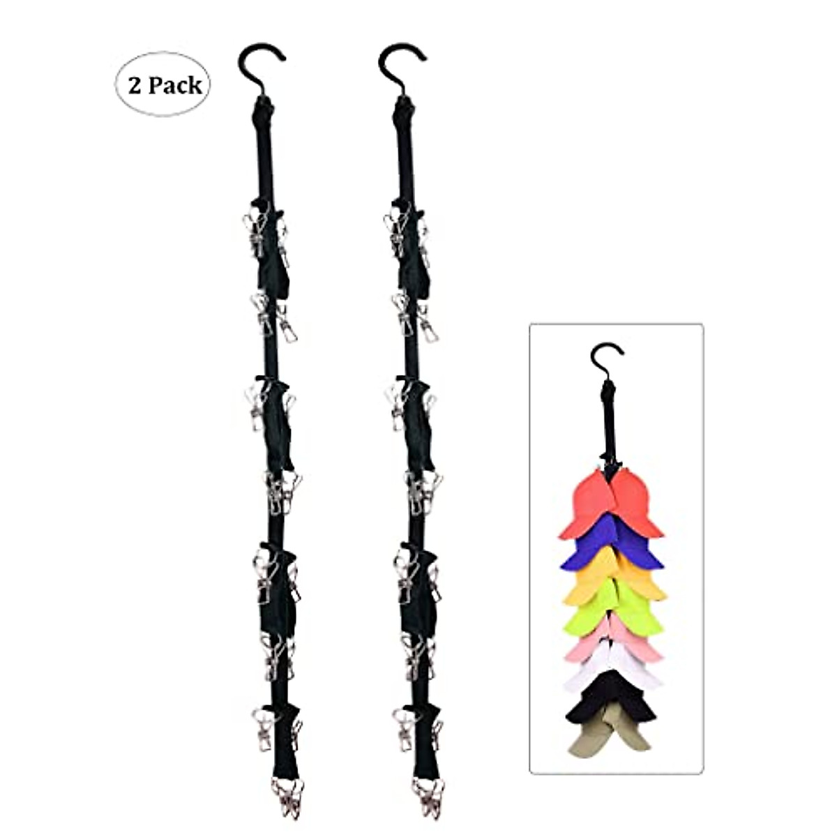 Yesok 2 Pack Hat Organizer Holder Rack, 16 Clips Closet Hanging Cap Racks Storage Hangers for Baseball Hats Ball Caps Golf Caps Beanies & Accessories