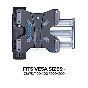 Amazon Basics Triple Arm Full Motion Articulating TV Wall Mount, fits TVs 23-50" up to 55lbs, Black