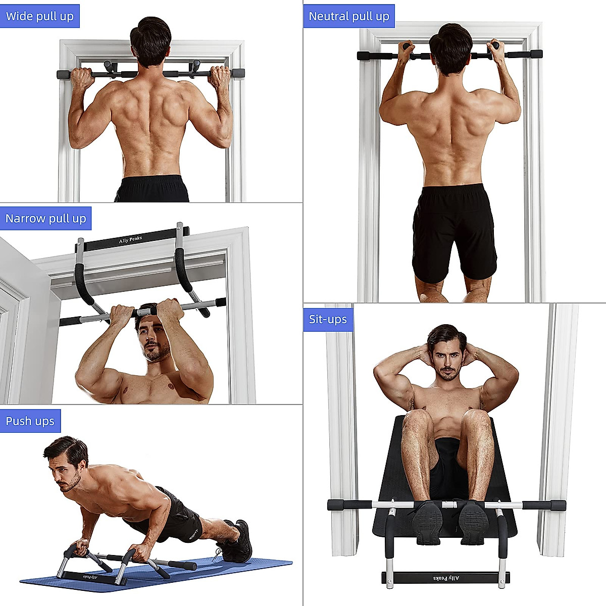 ALLY PEAKS Pull Up Bar Thickened Steel Pipe Super Heavy Duty Steel Frame Upper Workout Bar| Multi-Grip Strength for Doorway | Indoor Chin-Up Bar Fitness Trainer for Home Gym Portable (silver2)