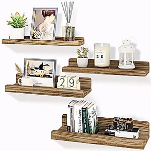 YGEOMER Floating Shelves Wall Mounted Set of 4, 16 Inch Wood Wall Shelves for Bedroom, Living Room, Bathroom, Kitchen, or Office, 4 Different Sizes