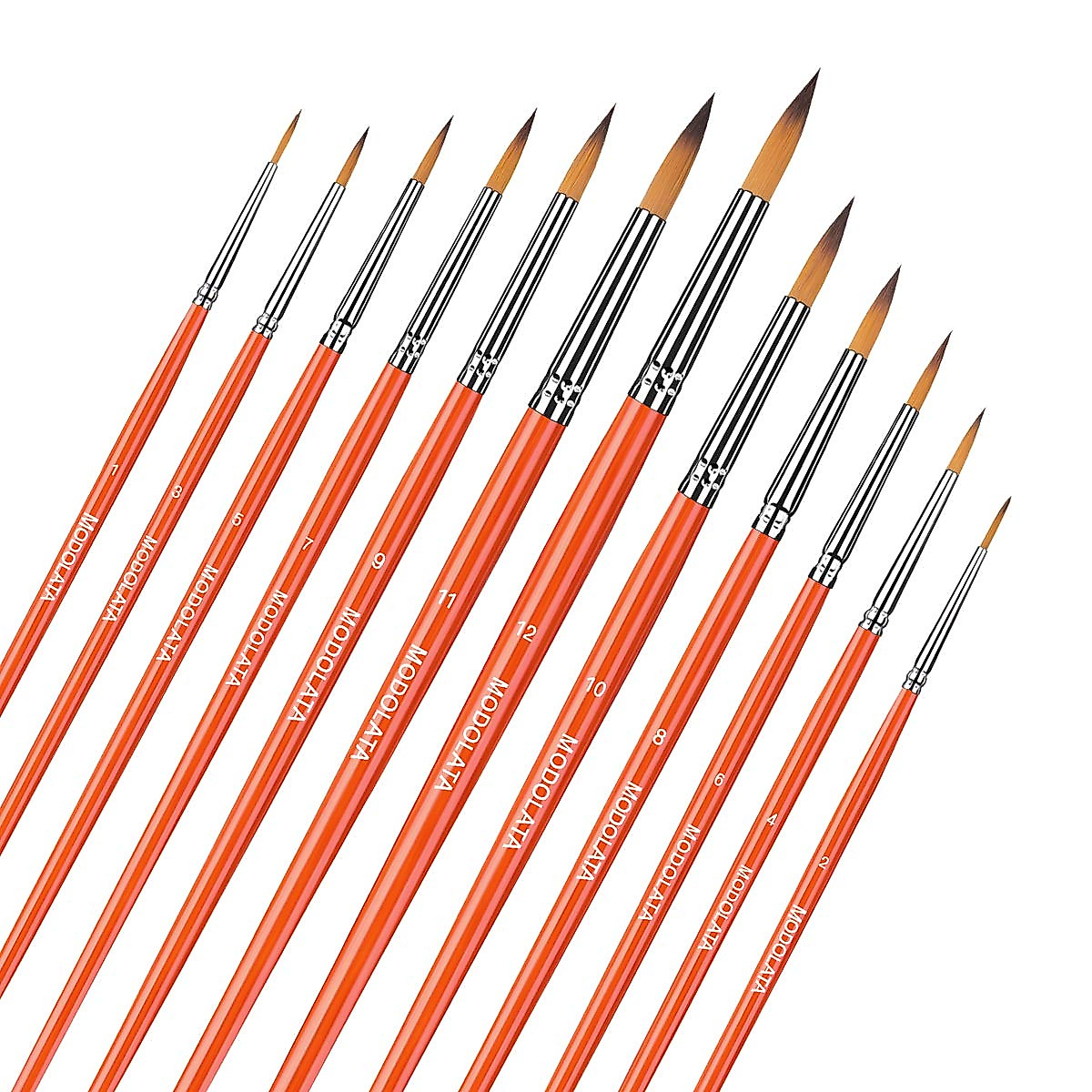 Watercolor Paint Brushes Set - 12Pcs Round Pointed Painting Brush for Acrylic, Gouache, Oil, Artist, Miniature, Model - Short Handle