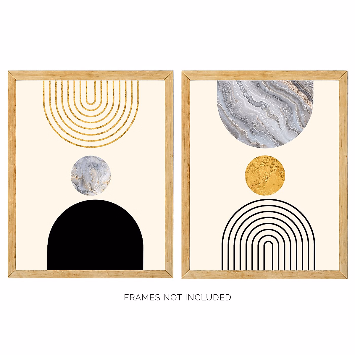 Abstract Wall Art Prints, Boho Minimalist Wall Art Décor, Set of 2 Unframed 11X14 Mid Century Modern Geometric Shapes in Black, Blue, Gold, Gray. Modern and Contemporary Décor for your Living Room