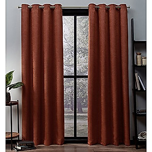 Exclusive Home Oxford Textured Sateen Room Darkening Blackout Grommet Top Curtain Panel Pair, 52"x84", Mecca Orange
