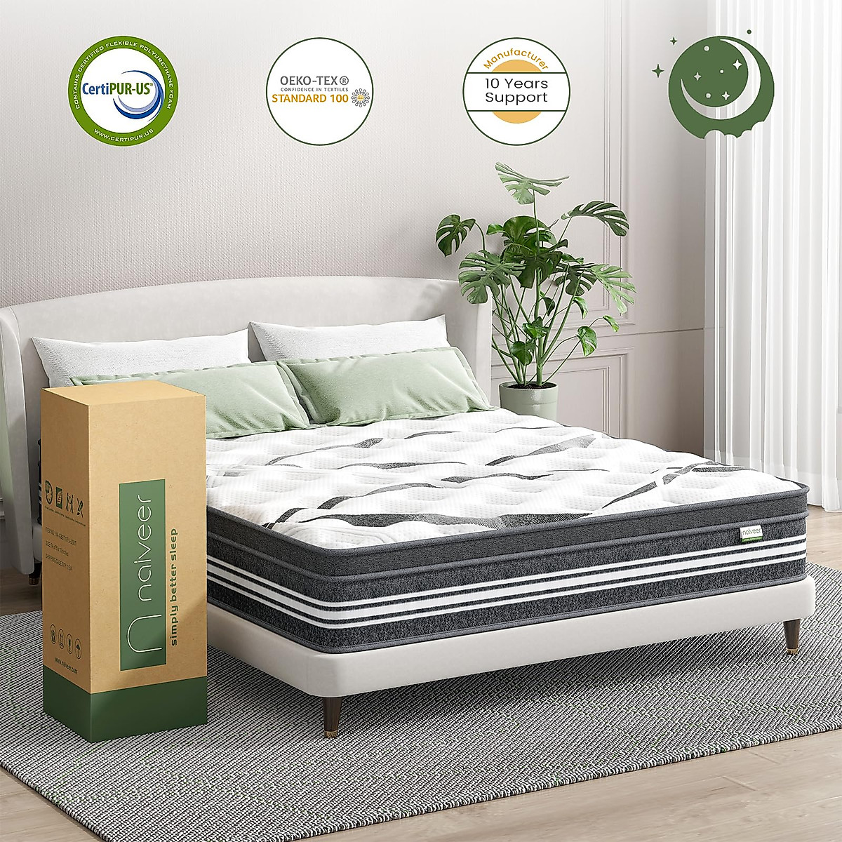 Naiveer Full Mattress 12 Inch, Memory Foam Hybrid Mattress, Full Size Mattress in A Box, Individually Wrapped Coils, CertiPUR-US Certified, Medium Firm Mattress for Back Pain & Overweight