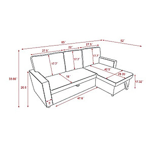 ATY Reversible Sectional Sleeper Sofa with Storage Chaise, L Shape Couch with Pull-Out Bed, Living Room Furniture, 85", Blue