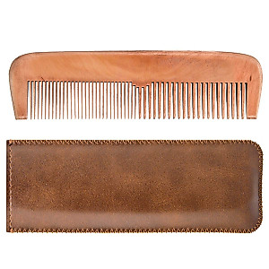Wooden Hair Combs for Men,Men's Wood Beard Comb with Leather Travel Case,Mens Combs for Hair,Kids Comb(brown shark)