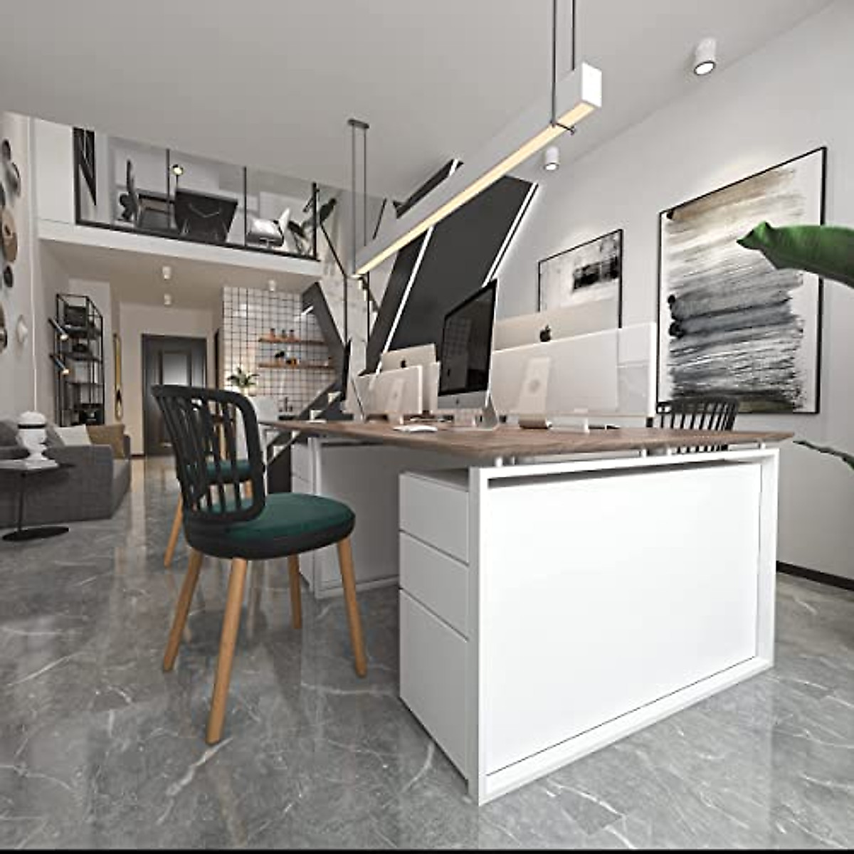 STARWAY Mid Century Modern Dining Chairs Set of 2, Retro Faux Velvet Accent Chair with Solid Wood Legs, Armless Side Chair Leisure Chair for Kitchen, Dining Room & Living Room (Green)