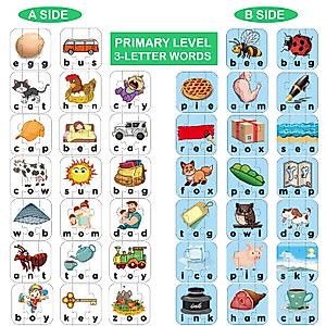 80 Words Self-Correcting Spelling Puzzles, Double-Sided Three and Four Letter Words with Matching Images, Perfect for Preschool Learning