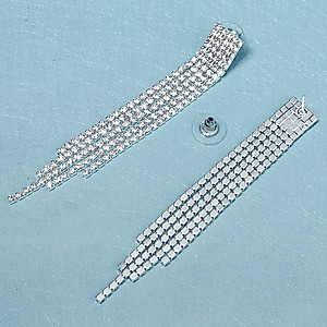 Mlouye Dangle Earrings for Women, Rhinestone Earring Dangling Long Tassel Crystal Chandelier Drop Earrings for Prom Party Silver Tone Clear