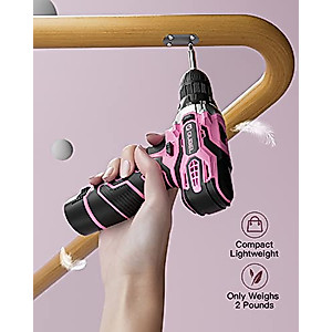Pink Drill, OUBEL 12V Pink Cordless Drill Set, Pink Drill Set for Women, Power Drill, 2.0AH Battery, 18+1 Torque Setting, 3/8" Keyless Chuck, 2 Variable Speed, 15Pcs Driver/Drill Bits and Storage Bag