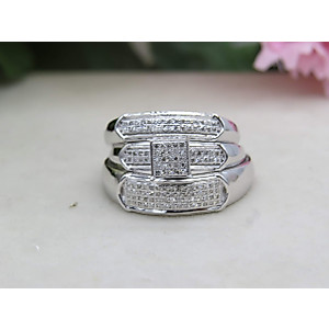 Dazzlingrock Collection 0.30 Carat (ctw) Round White Diamond Mens & Womens Trio Bridal Wedding Ring Set 1/3 CT, Sterling Silver