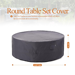 WJ-X3 Large Ripstop Patio Furniture Cover, 110" D x 31" H, Waterproof, UV Resistant, Anti-Fading Outdoor Cover for Round Dining Table and Chairs Set, Grey