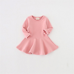 Csbks Toddler Baby Girls Long Sleeve Cotton Dress Solid Ruffle Tops 2T Pink