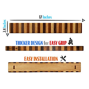 Rainbow Magnetic Knife Strip, Holder 17 Inches Long, Powerful Magnetic Wood Knife Holder for Wall, Made from Walnut, Sapele, Oak, Beech Woods.