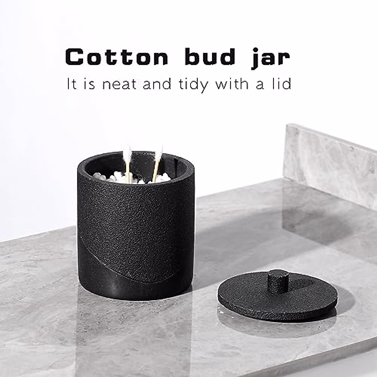 Bathroom Accessories Set, 5PCS Modern Bathroom Accessory Set with Tray, Mouthwash Cup & Toothpaste Holder & Qtip Holder, Soap Dispenser (Black)