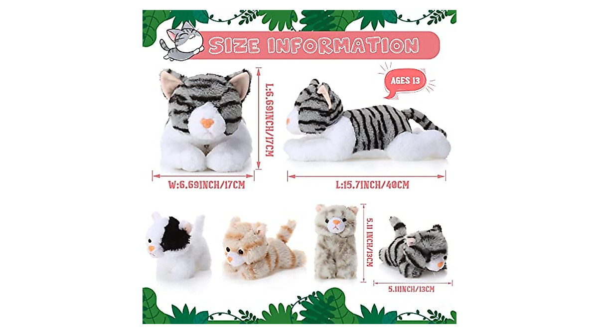 Skylety 5 Pieces Stuffed Animal Plush Cat Set Include Large Soft Cuddly ...