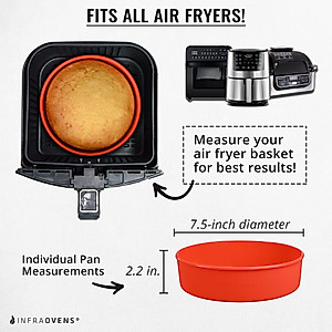 Air Fryer Silicone Cake Pans for Baking, 7.5 inch Large Airfryer Bakeware Set with Muffin Cups, Scrapers, Magnetic Conversion Chart, Fits Ninja, Instant Pot, Chefman, Dash, BPA Free