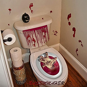 2 Sheets Halloween Toilet Lid Stickers 3D Horror Skull Bathroom Wall Decals DIY Scary Home Decor Bathroom Screaming Bloody Dark Creatures Decoration Poster for Halloween Punk Party Supplies