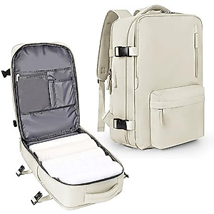 VECAVE Large Carry On Backpack for Women,Airline Approved Travel Backpack Flight Approved,Waterproof 15.6 Inch Laptop Backpack with Shoe Compartment Casual Daypack Backpacks Beige