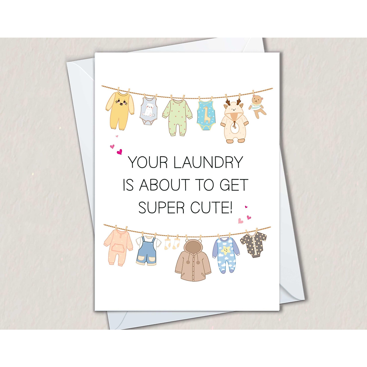 Baby Shower Cards, New Baby Congratulations Gift for New Parents, Cute Laundry Is About to Get Cute Card, Gender Reveal Congrats Pregnancy Card (Cute Laundry - Neutral)