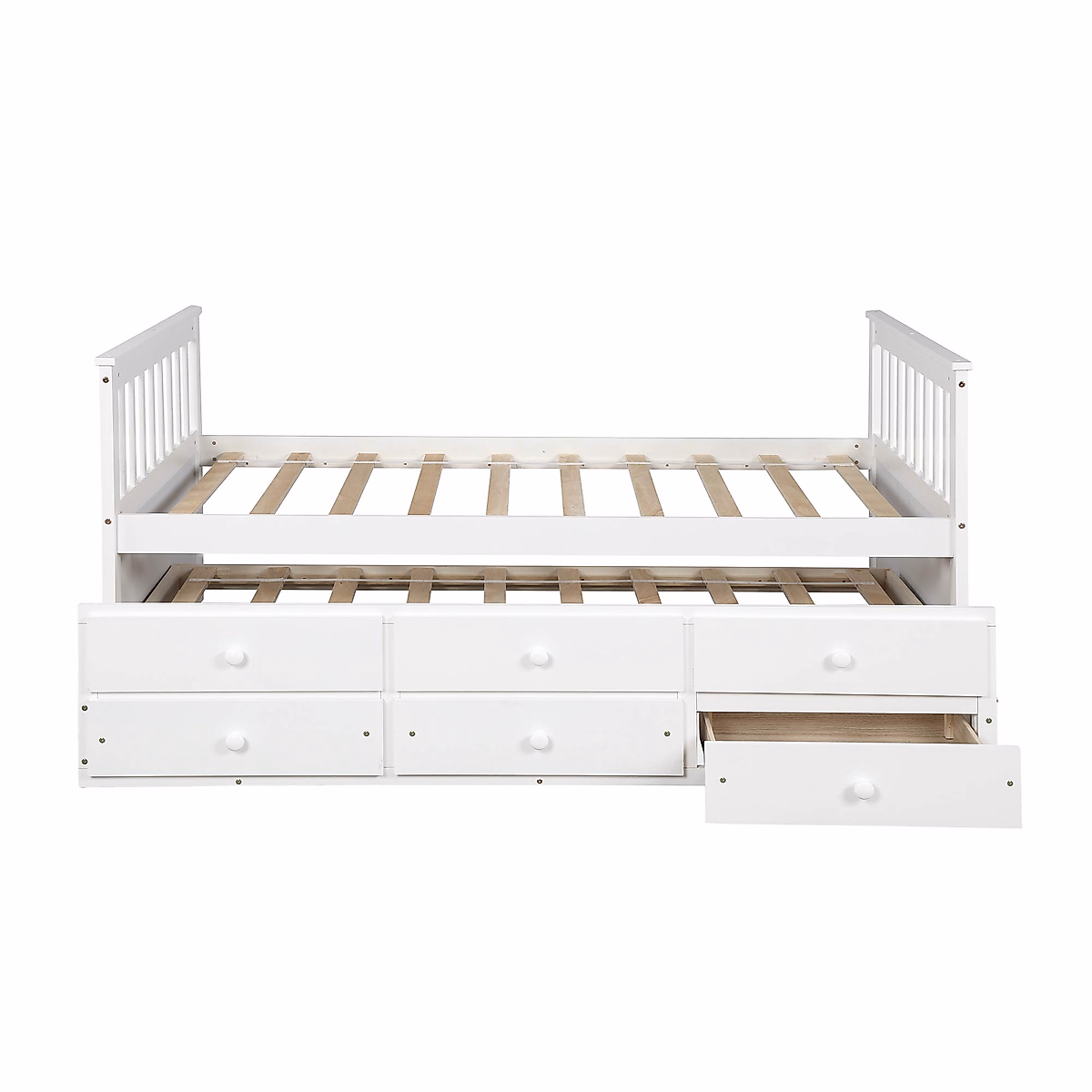 Rhomtree Twin Captain’s Bed Storage daybed with Trundle and Drawers for Kids Guests (White)
