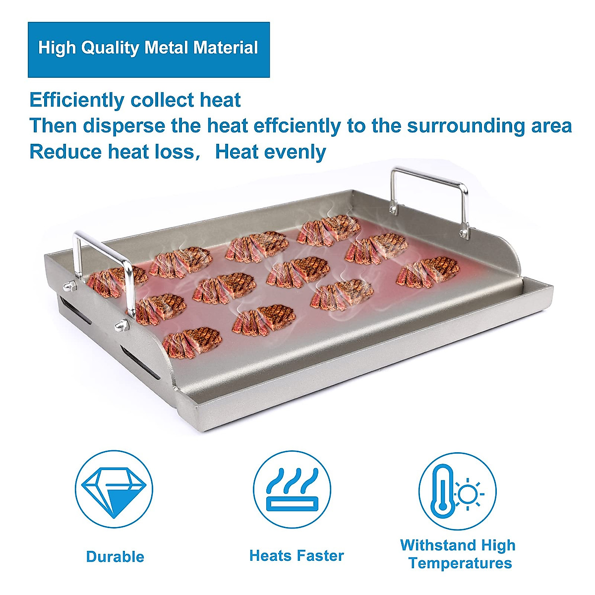 Griddle for Gas Grill, Metal Flat Top Griddle Insert for Outdoor Gas Grill, 25" x16" Cooking Skillet Plate Pan Teppanyaki for Charcoal/Electric Grills Fits Camping Outdoor Tailgating Parties Grilling