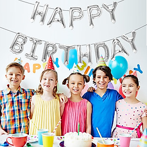 Happy Birthday Balloons Banner, 16 Inch Mylar Foil Balloon Letters Birthday Sign Banner, Reusable Silver Birthday Balloons Kit Birthday Decorations For Kids Adults Birthday Party Favor Supplies