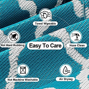 OutdoorLines Outdoor Plastic Area Rugs for Patio 5x8 ft - Reversible Outside Carpet, Stain & UV Resistant RV Mats, Straw Rug for Camping, Deck Garden, Porch and Balcony, Moroccan Teal & Light Grey