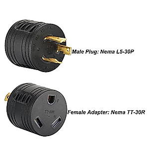 30 Amp 3 Prong Generator Adapter,Nema L5-30P Male Plug to Nema TT-30R Female Converter，RV Generator Power Adapter,Black,Erboelec