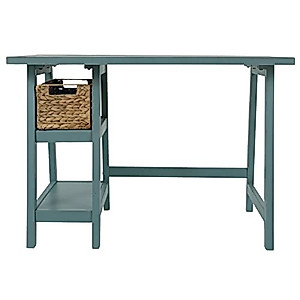Signature Design by Ashley Mirimyn Vintage 42" Home Office Desk with Basket, Distressed Blue,Teal