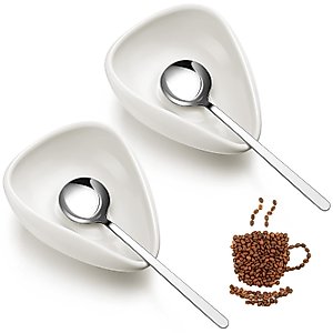 4 Pieces Coffee Spoon Rest and Spoon Small Teaspoon Holder Ceramic Coffee Spoon Rest for Coffee Bar Coffee Stirrers Holder for Coffee Station Kitchen Accessories nice Present for Coffee Lovers