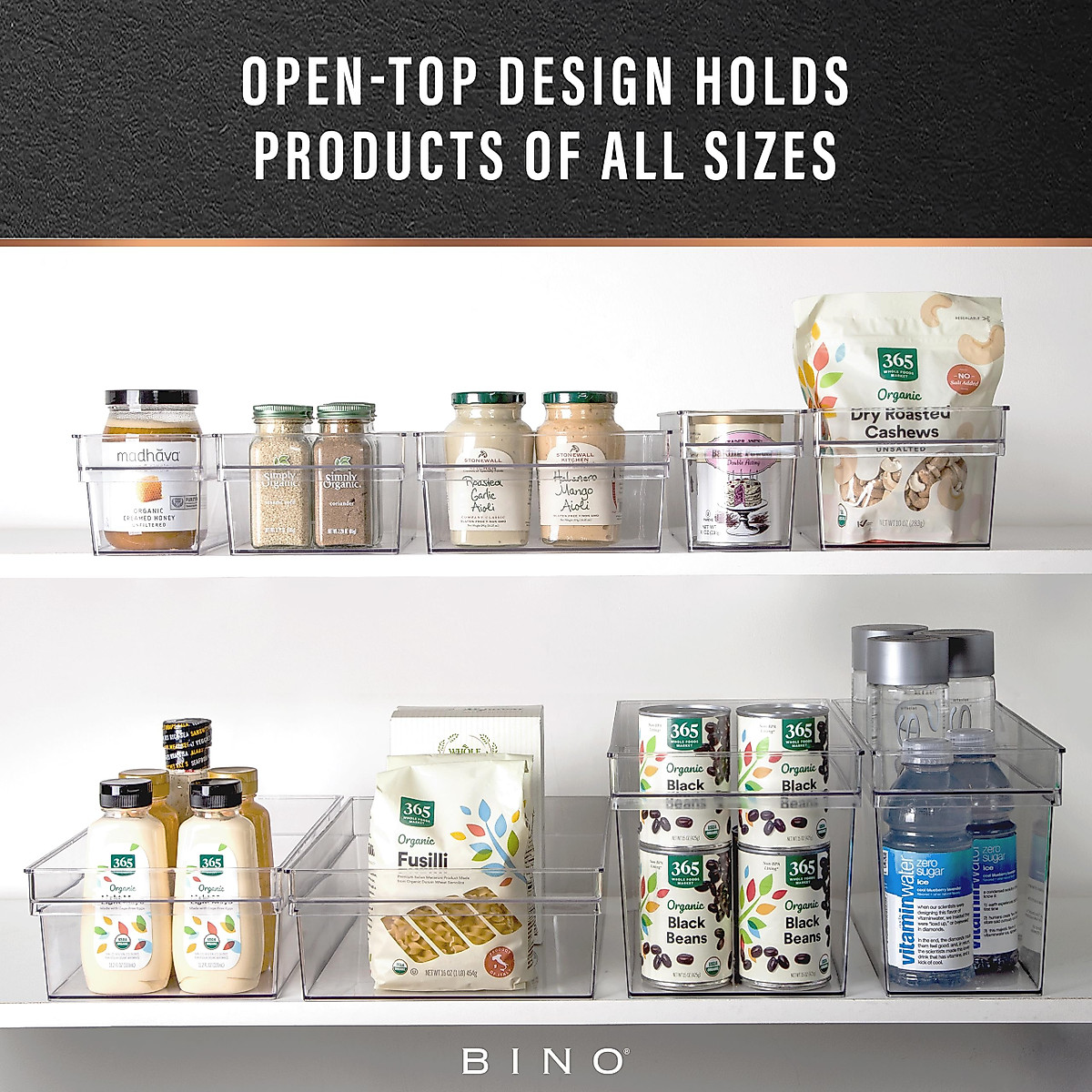 BINO | Plastic Storage Bins, Deep Large | THE HANDLER COLLECTION | Multipurpose Organizer Bins | Kitchen Pantry Organizers and Storage | Clear Containers for Organizing Home | Freezer Organizer