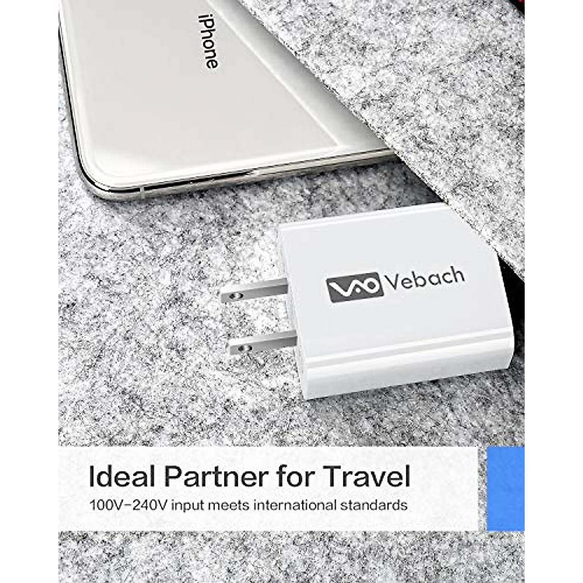 Vebach USB Wall Charger Single Port, UL Certified Quick Charge 3.0 18W AC Power Charging Adapter Plug Compatible with Galaxy S10/S9/S8/Note 8/7, LG G6/G4/V30, HTC 10, Nexus 9, iPhone, iPad and More