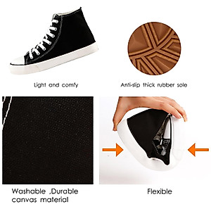 ZGR Womens Fashion Canvas Sneaker Low Cut Lace ups Casual Shoes (7 B(M) US, High-top Black)