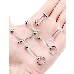 Prjndjw 14G Tongue Rings Door Knocker Tongue Ring 316L Surgical Steel Double Barbell with Slave Ring For Women Men Body Piercing Jewelry 16MM