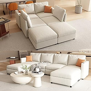 Free Combination Convertible Modular Sectional Sofa with Movable Ottomans and Storage, Oversized Symmetrical U Shaped Reversible Corner Couch with Cupholders, 6 Seat Sofa&Couch Bed for Living Room