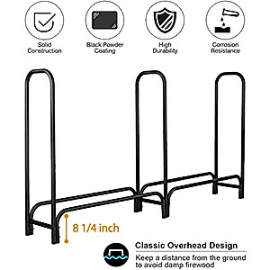 GASPRO 8FT Firewood Rack Outdoor with Cover, Adds Sturdy Middle Upright, Heavy Duty Steel Log Rack Wood Holder, Easy to Assemble