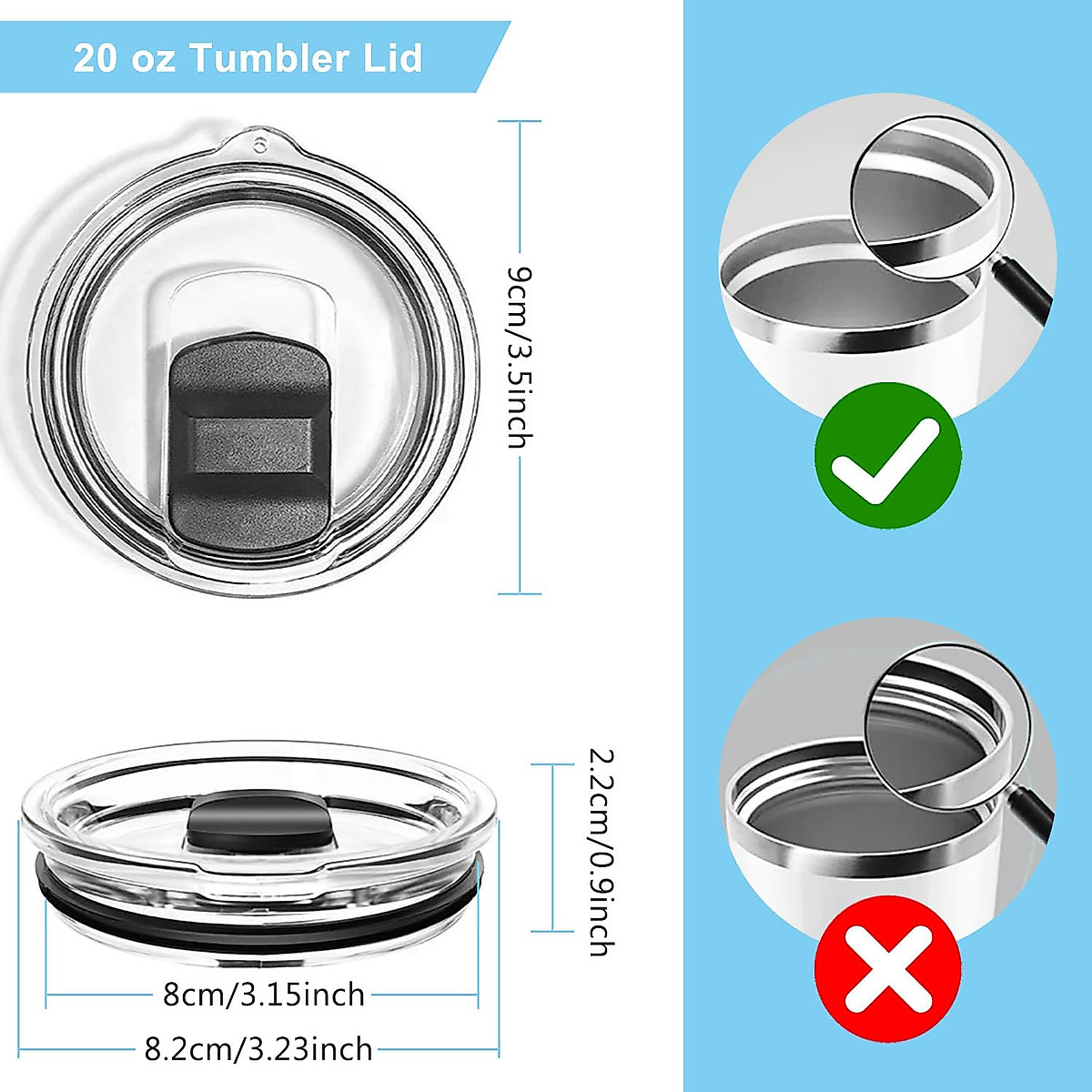 ANBOO 3 Pack 20 oz Magnetic Tumbler Lid with 3 Magnetic Slider Replacement Compatible for YETI 20 oz Rambler, Ozark Trail, Old Style Rtic, Slider Switch Spill Proof Tumbler Cover